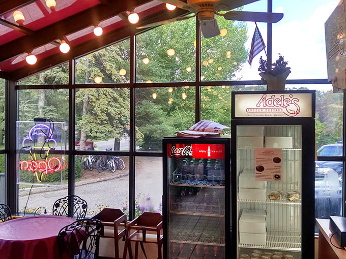 String lights and bistro tables create the perfect ambiance for your upcoming custard-induced happiness coma.