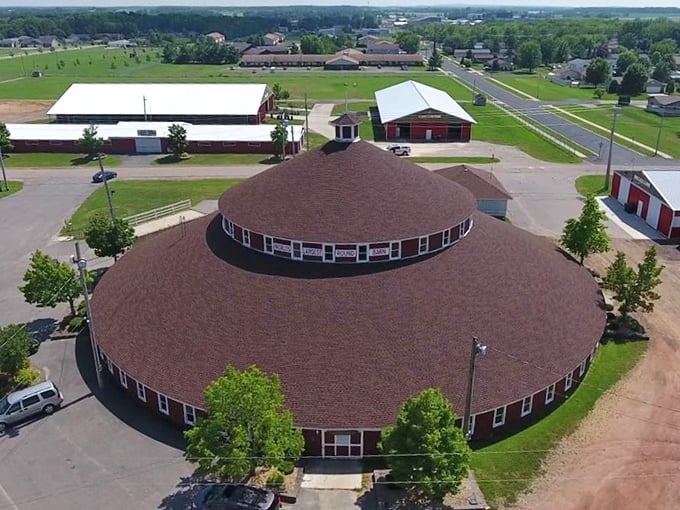 From above, the barn's perfect circular design reveals itself completely &ndash; an architectural bullseye in a rectangular world.