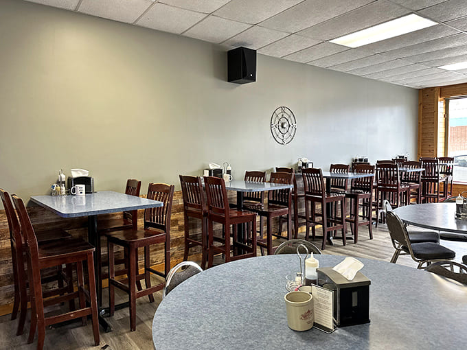 Interior: Simple wooden chairs and clean tables create the perfect unpretentious backdrop for the star of the show &ndash; the incredible food.