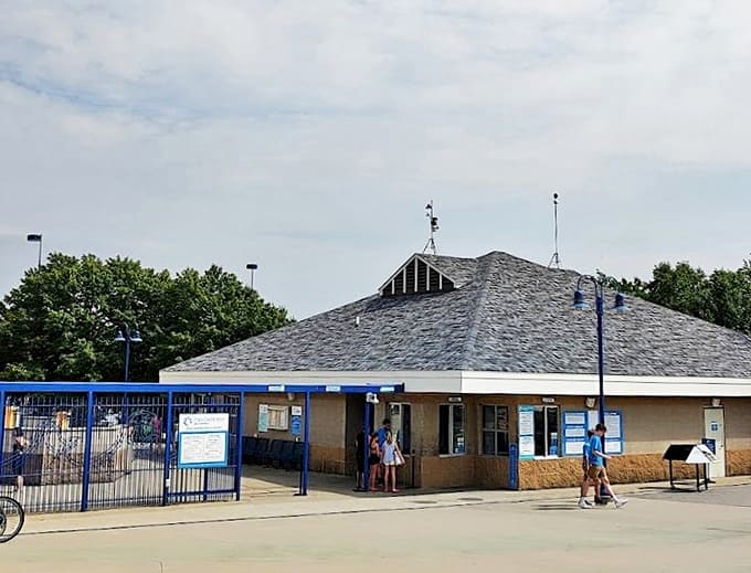 The welcoming entrance building stands ready for another day of creating memories, one splash at a time.