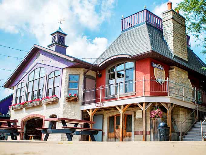 The charming European-inspired architecture creates an immediate sense of somewhere special, with whimsical towers and inviting entryways.