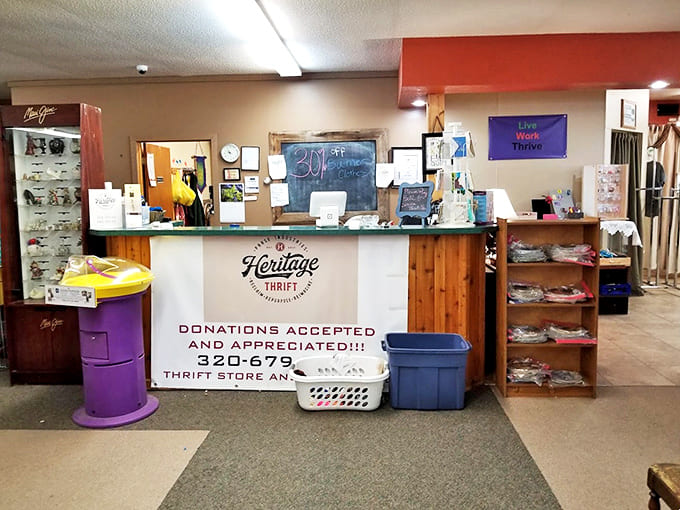 At the heart of operations, the check-out counter welcomes donations and sends happy customers home with their newfound treasures.