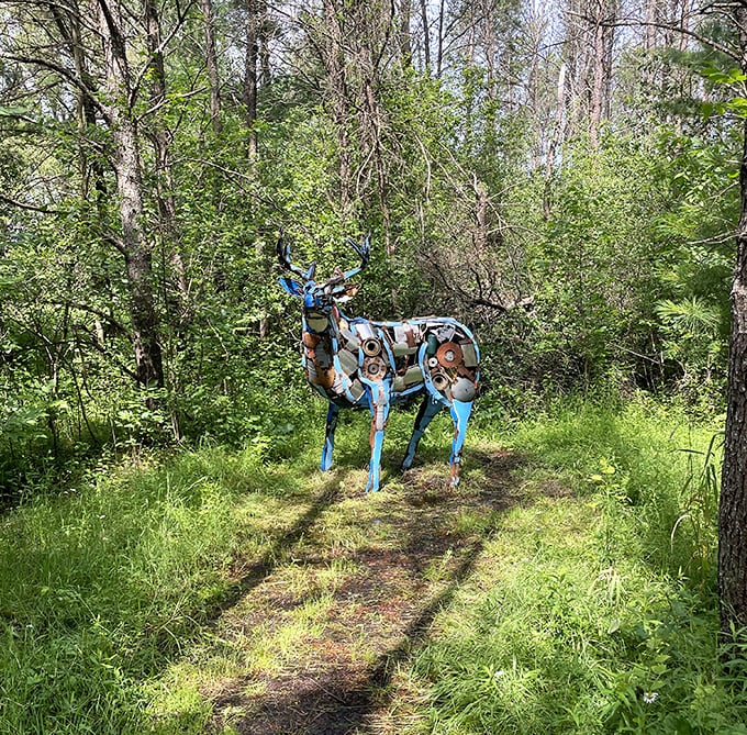 This colorful metal deer looks like it wandered straight out of a technicolor dream &ndash; Wisconsin wildlife dressed for Mardi Gras!