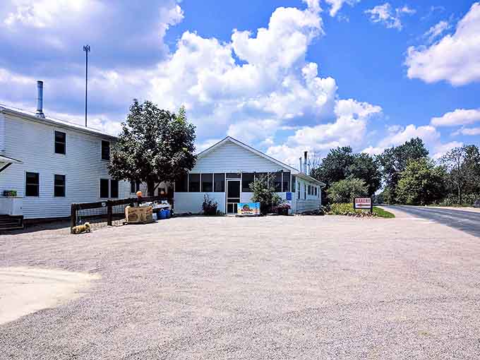 A wider view reveals the bakery's charming setting. No fancy storefronts needed when what's inside speaks volumes about quality and tradition.