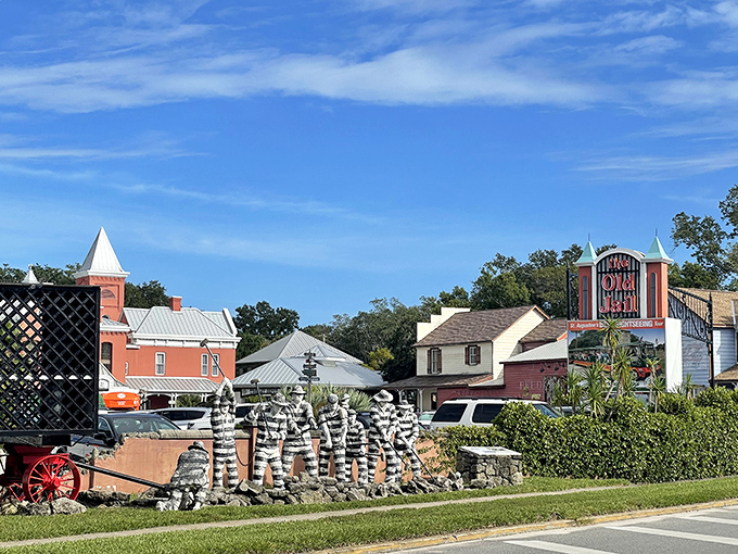 A panoramic view of the Old Jail complex, where history and hauntings converge under Florida's brilliant blue skies.