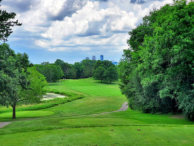 The golf course offers a surprising urban vista, where manicured greens meet city skyline in a perfect marriage of nature and metropolis.