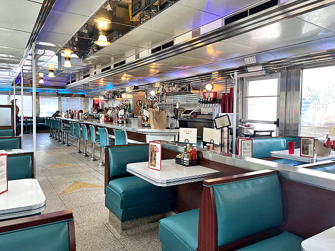 Slide into these aqua vinyl booths and you're instantly transported to the 1950s &ndash; minus the poodle skirts but with infinitely better food.