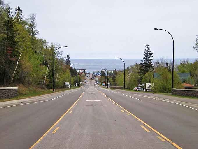 Grand Marais welcomes travelers with this postcard-perfect view, where Lake Superior stretches to the horizon like nature's own infinity pool.