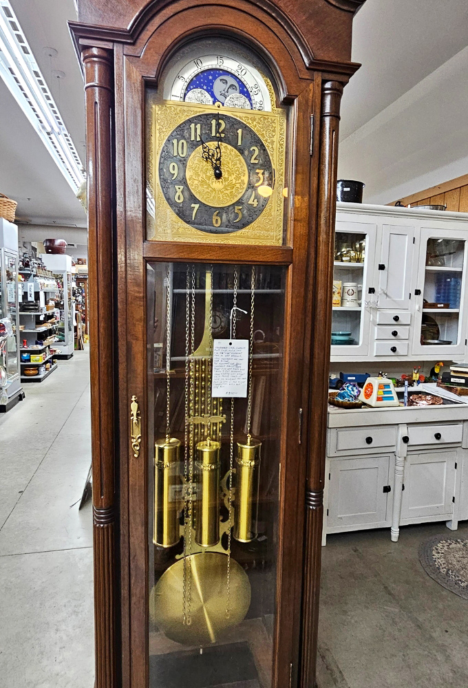 This magnificent Howard Miller grandfather clock doesn't just tell time &ndash; it tells stories, standing tall as a testament to craftsmanship that laughs in the face of planned obsolescence.