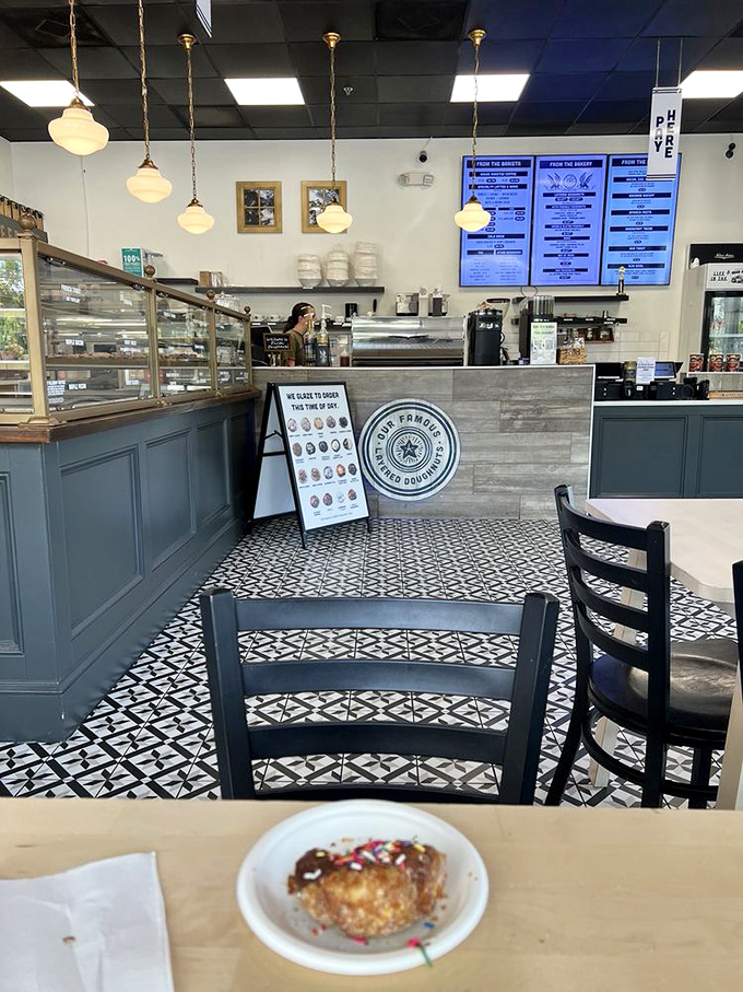 The interior blends vintage charm with modern elegance &ndash; patterned tiles and pendant lighting create an atmosphere where calories simply don't count.