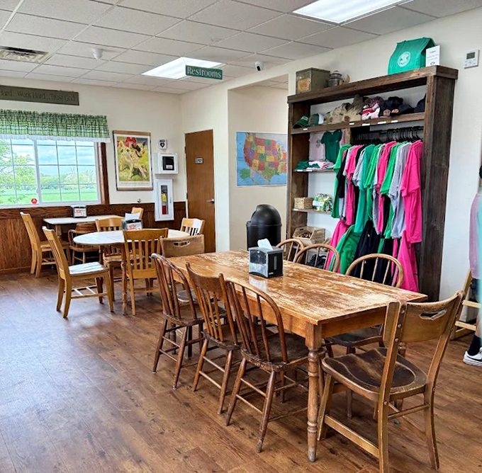 Rustic wooden tables and country decor create the perfect backdrop for ice cream indulgence.