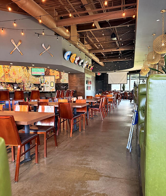 The dining room where Minnesota nice meets Mexican spice – string lights overhead, good times guaranteed below.