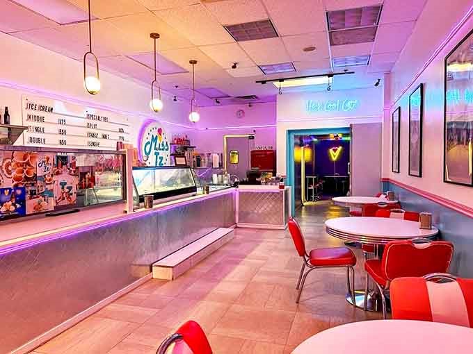 Step into a pastel dream where pink neon proclaims "My Happy Place" &ndash; words never more accurate than in this ice cream sanctuary.