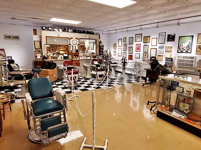 Step back in time with this perfectly preserved vintage barbershop setup &ndash; where gossip flowed as freely as the hair tonic.