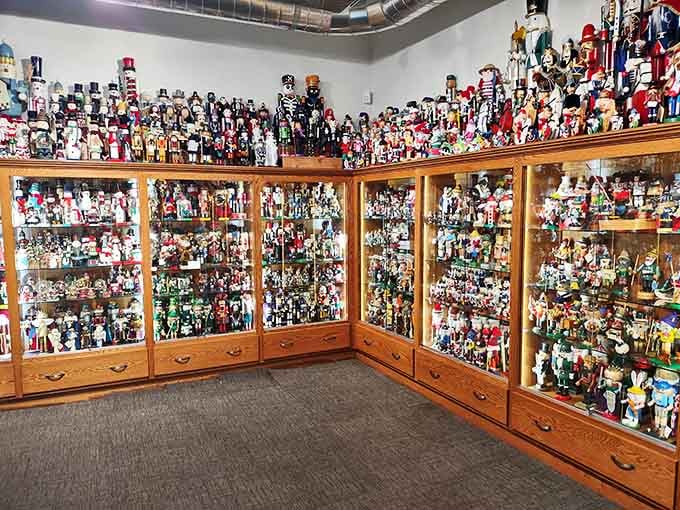 Wall-to-wall wooden personalities stand at attention in this nutcracker paradise, each with its own character and charm.