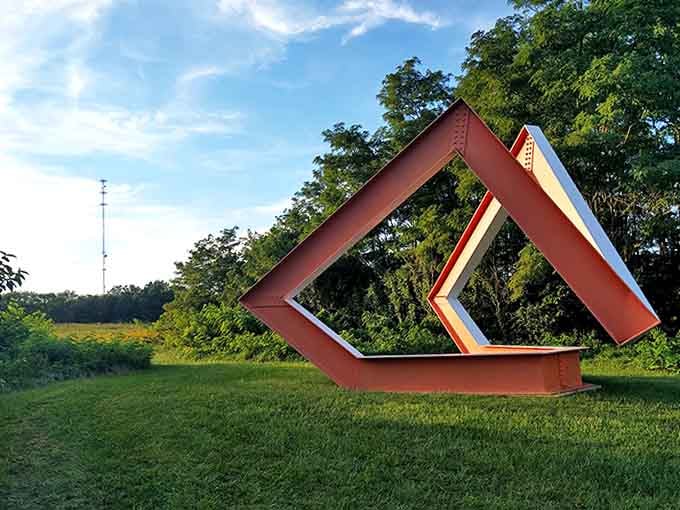 This geometric marvel plays tricks on your eyes, folding space into impossible angles. Stand here long enough and you'll swear it's moving.