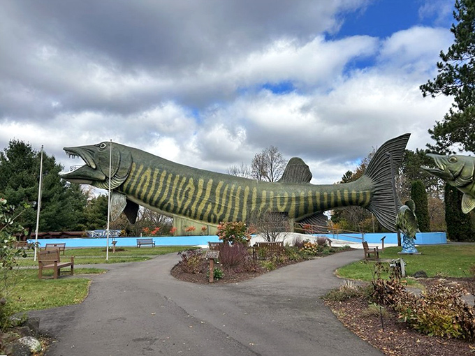 Winter or summer, this massive muskie makes an unforgettable silhouette against the Wisconsin sky.