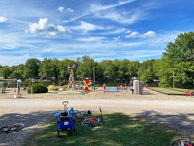 This playground is where kids burn off enough energy to actually sleep at night, which makes it the real MVP of family camping.