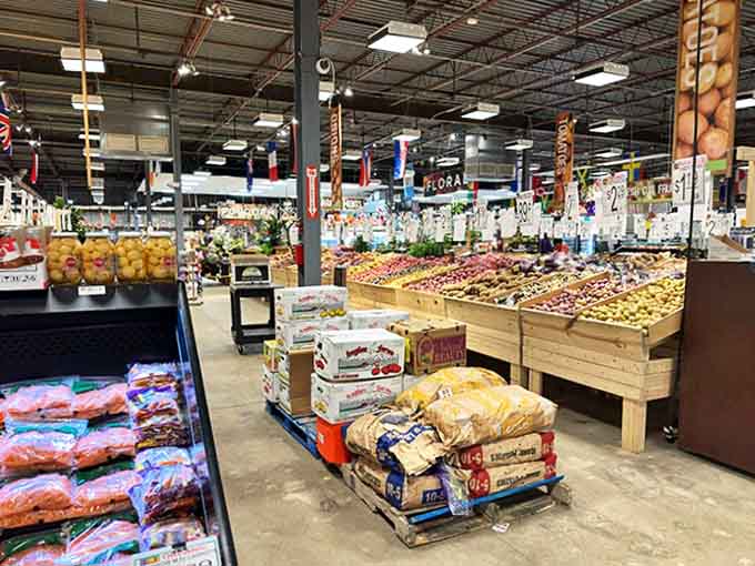 A rainbow of fresh fruits and vegetables arranged with museum-worthy precision, making even the most veggie-averse shoppers reconsider their life choices.