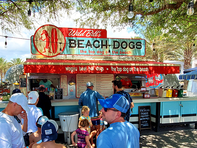 Wild Bill's Beach Dogs serves up wagyu beef hot dogs that make ordinary franks seem like distant relatives, proudly claiming "top dog" status.