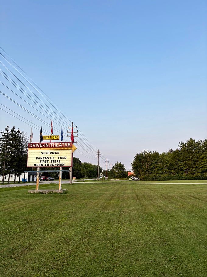 That classic marquee sign &ndash; where Superman shares billing with Fantastic Four, promising adventures under the stars Thursday through Monday.