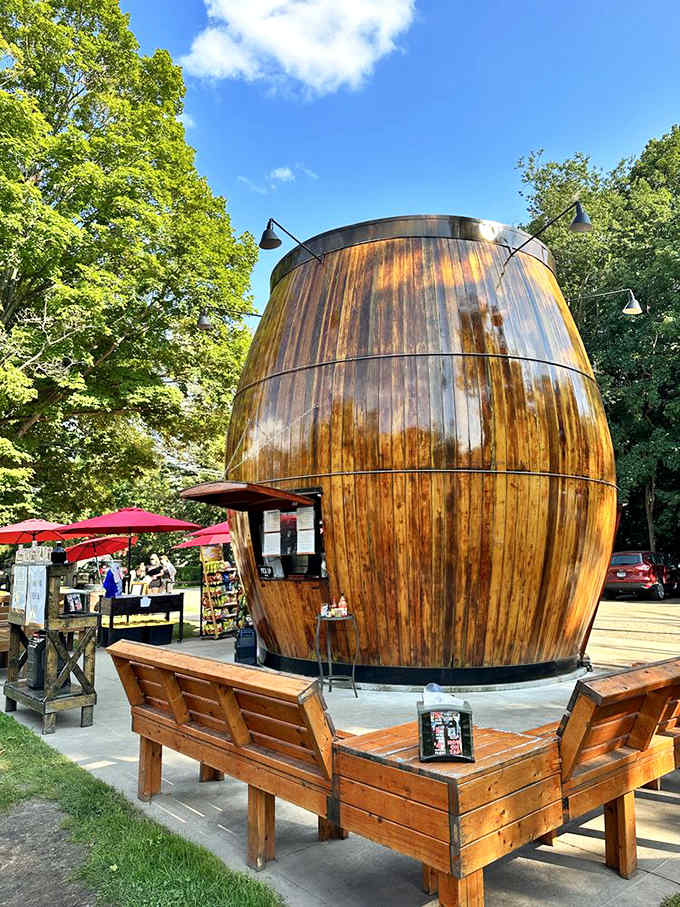 This isn't just any restaurant &ndash; it's a massive wooden barrel where hot dogs and nostalgia are served daily through a humble window.