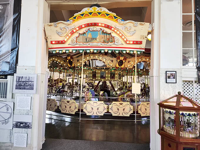 Step inside and time melts away as this vintage carousel spins with all the magic of yesteryear, each revolution a journey back to simpler times.