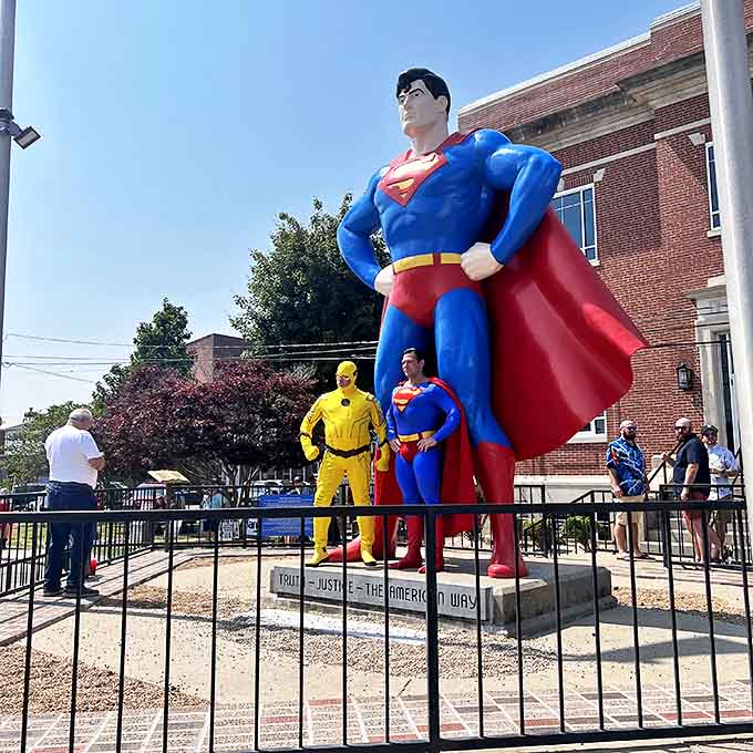 Cosplayers gather at the Superman statue during the annual celebration, bringing the pages of comic books to vibrant life in this Illinois town.