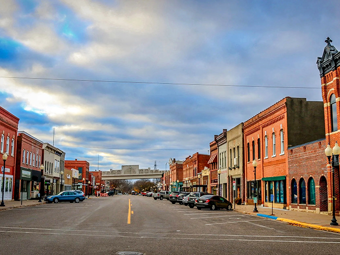 Downtown Wabasha's historic brick buildings stand shoulder to shoulder, telling stories of riverboat days and small-town resilience through their weathered facades.