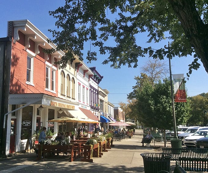 The town's main thoroughfare, showcases a delightful parade of shops, cafes, and historic buildings where locals and visitors mingle on sunny afternoons.