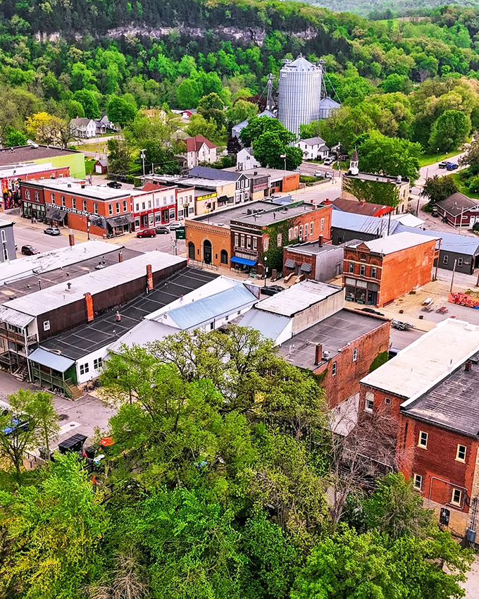 From above, Lanesboro reveals itself as a perfectly preserved time capsule nestled among the bluffs like nature's own jewelry box.