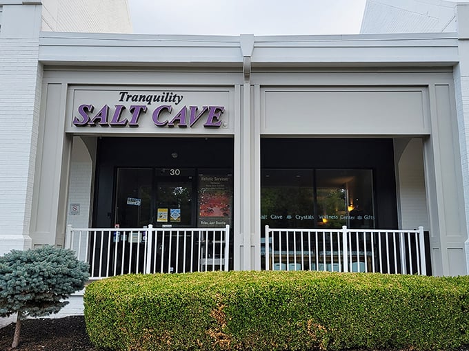 Unassuming on the outside, Tranquility Salt Cave's storefront hides a transformative wellness adventure beyond the ordinary.