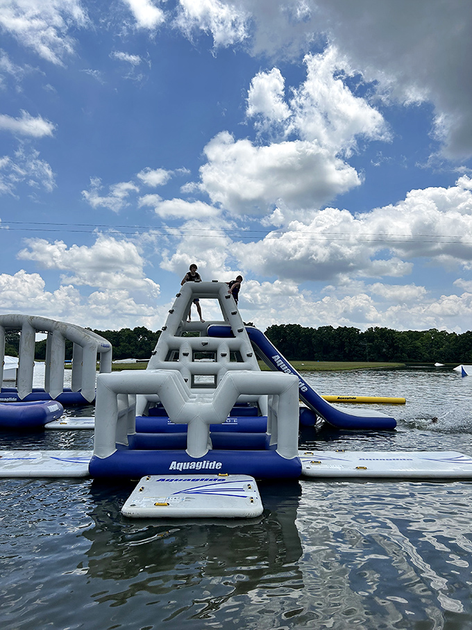 Inflatable obstacles create a wobbly challenge course where dignity goes to die and laughter comes to thrive.