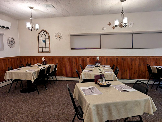 Step inside to a world where white tablecloths and wood-paneled walls create the quintessential supper club atmosphere that's both nostalgic and inviting.
