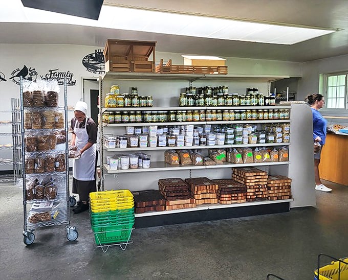 Shelves lined with homemade goodness &ndash; jars of preserves and baked treats that would make your grandmother nod in approval.
