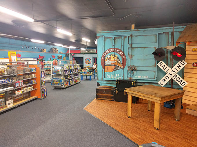 Step inside and lose yourself in organized chaos, where every shelf tells stories of yesteryear through objects both familiar and fantastically strange.