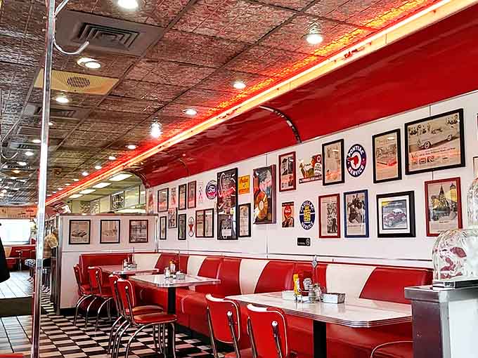 Step inside to a world of blue-checkered tablecloths, wooden booths, and stained glass panels that transport you straight to a traditional German gasthaus.