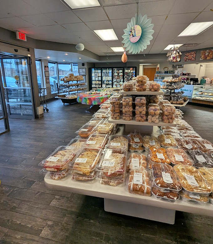 A treasure trove of baked goods fills the display cases, tempting customers with endless sweet possibilities.