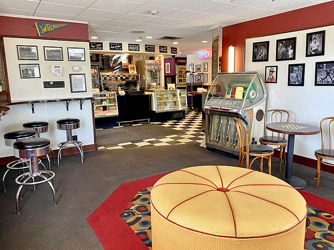 Step inside and the decades melt away &ndash; chrome accents, checkerboard floors, and vintage memorabilia create an authentic 1950s atmosphere.