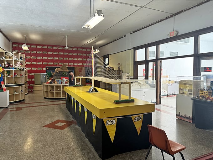 Welcome to LEGO headquarters! The yellow reception desk practically screams, "Abandon adult cynicism, all ye who enter here."