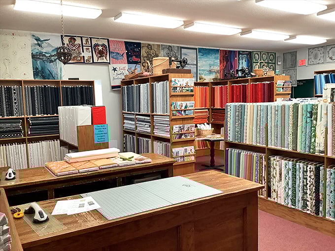 Inside, a rainbow explosion of fabrics stretches from floor to ceiling, enough to make even Joseph's technicolor dreamcoat jealous.