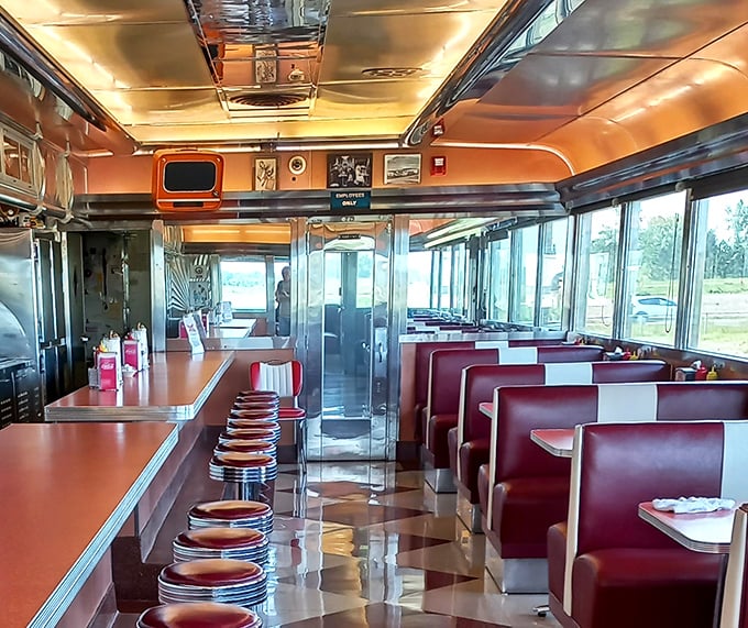Step inside and travel back decades – polished chrome, warm lighting, and red vinyl booths create the perfect backdrop for diner magic.