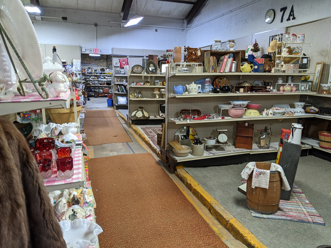 Aisles stretch into the distance, each shelf a miniature museum of everyday life from decades past.