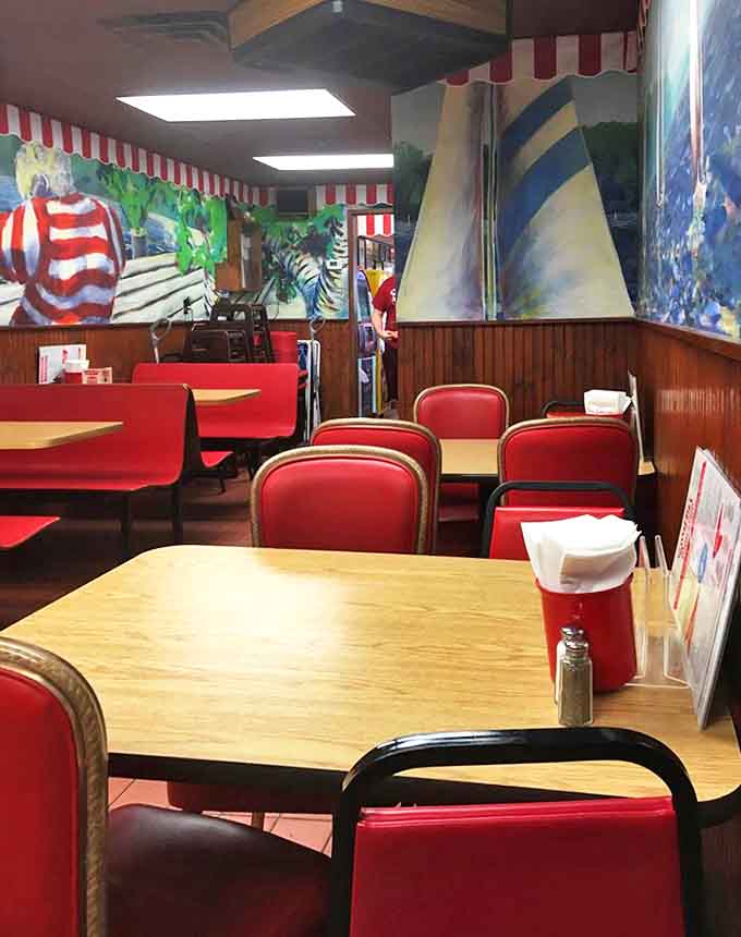 Red vinyl booths and nautical murals create that perfect "somewhere in Minnesota" vibe that feels instantly familiar and comforting.