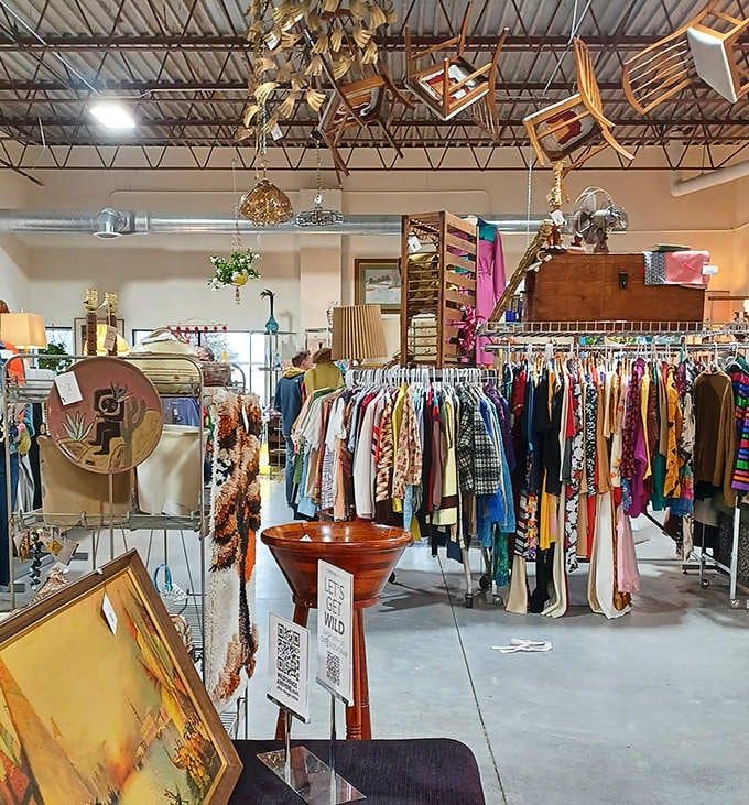 Step inside and enter a time-traveler's paradise where clothing racks burst with decades of fashion history and treasures hang from every rafter.