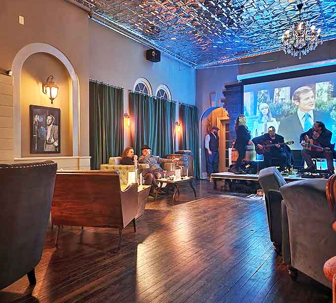 Step inside and time rewinds &ndash; Elegant vintage furnishings, crystal chandeliers, and that spectacular tin ceiling transport visitors to the glamorous side of the 1920s.