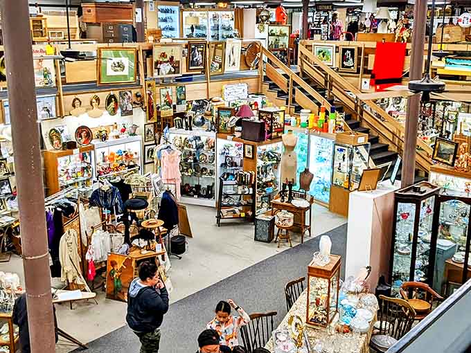 From this bird's-eye view, the labyrinth of vendor booths stretches seemingly endlessly, each one a carefully curated island in a sea of nostalgia.
