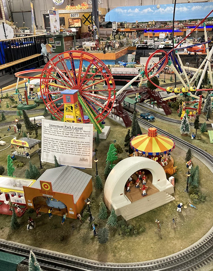 A miniature amusement park complete with working Ferris wheel captures the joy of a bygone era.
