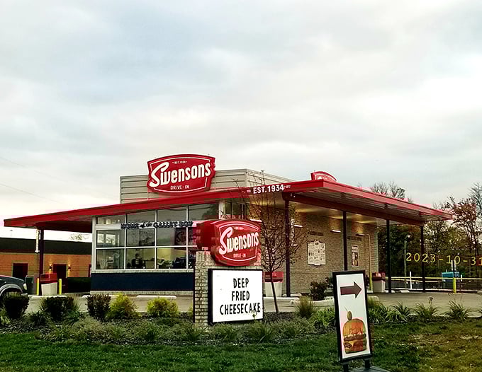 Swensons' classic signage proudly announces "EST. 1934," a testament to decades of burger perfection that's weathered changing food trends while maintaining its timeless appeal.