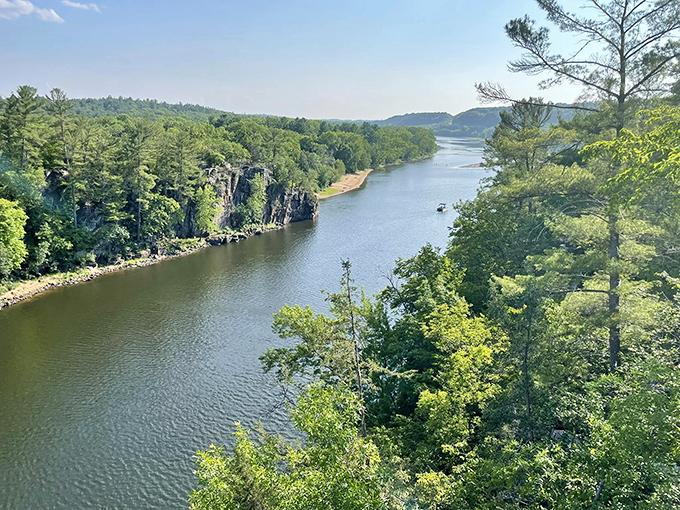 The St. Croix River cuts through time itself, carving a masterpiece of cliffs and currents that's been in the making since dinosaurs roamed.